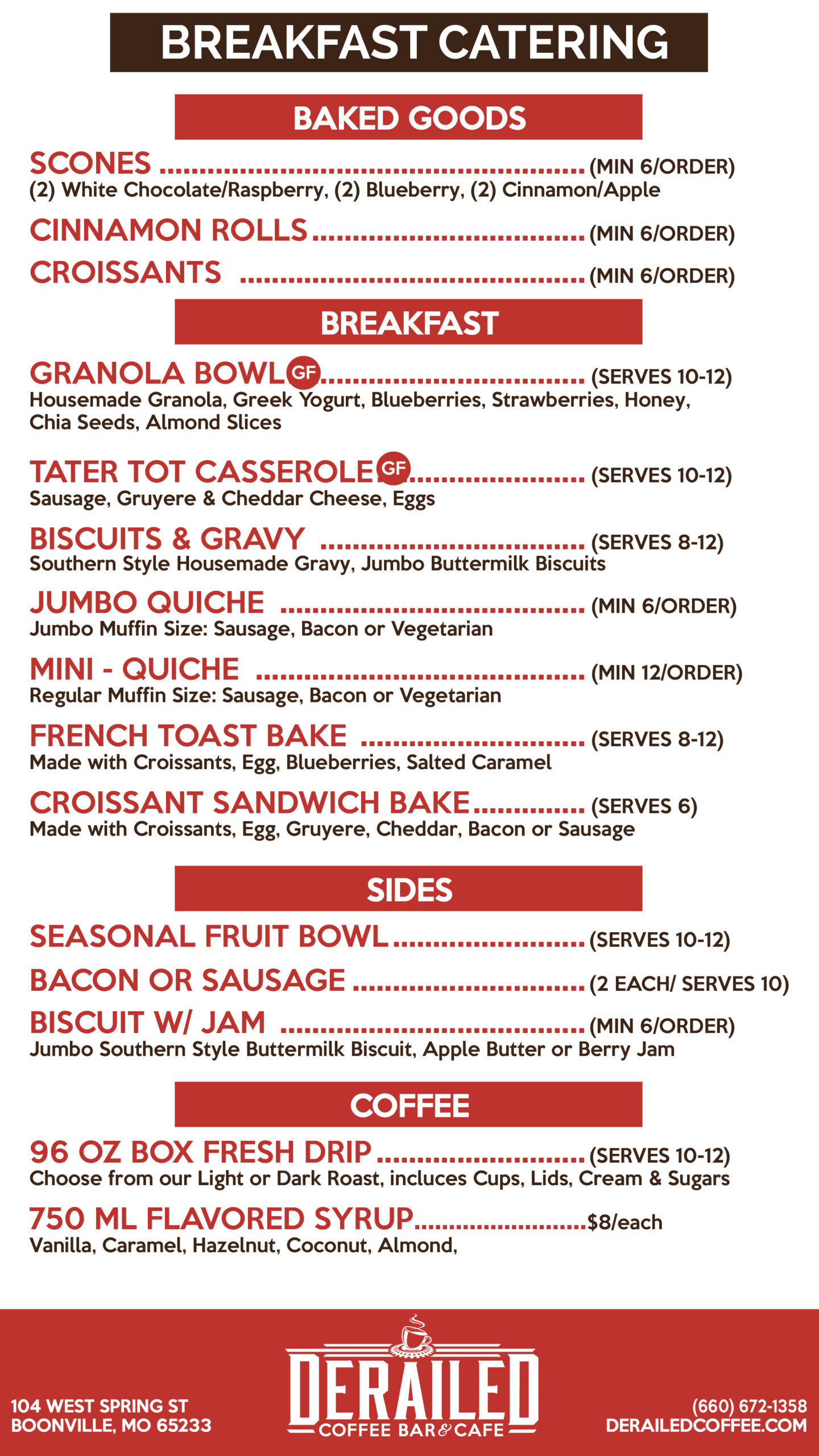 Catering - Derailed Coffee Bar & Cafe