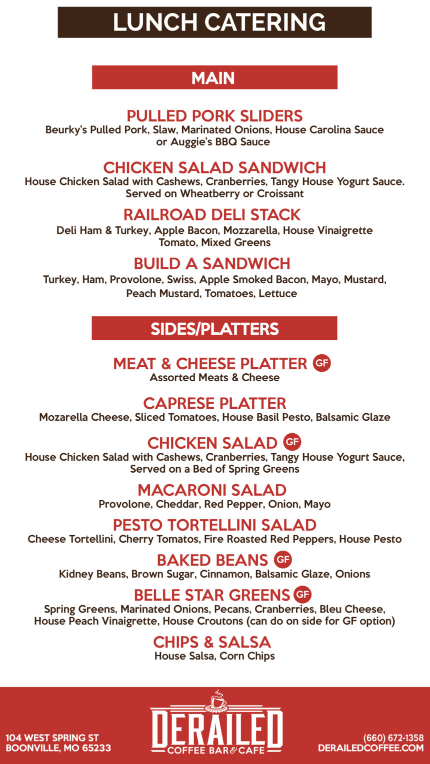 Catering - Derailed Coffee Bar & Cafe