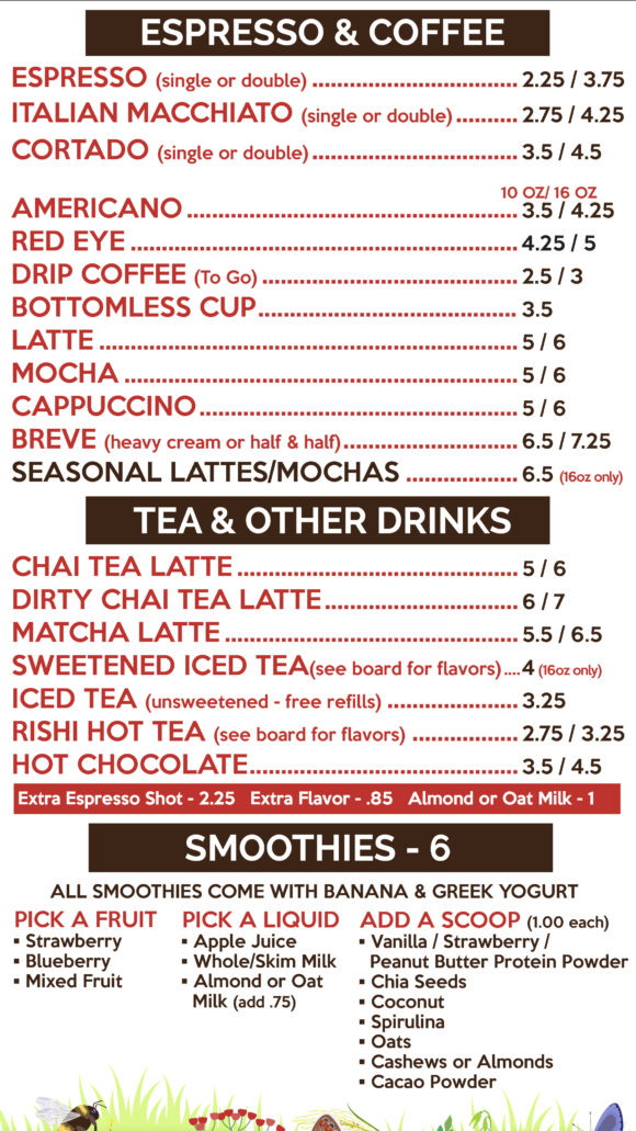 Menu - Derailed Coffee Bar & Cafe