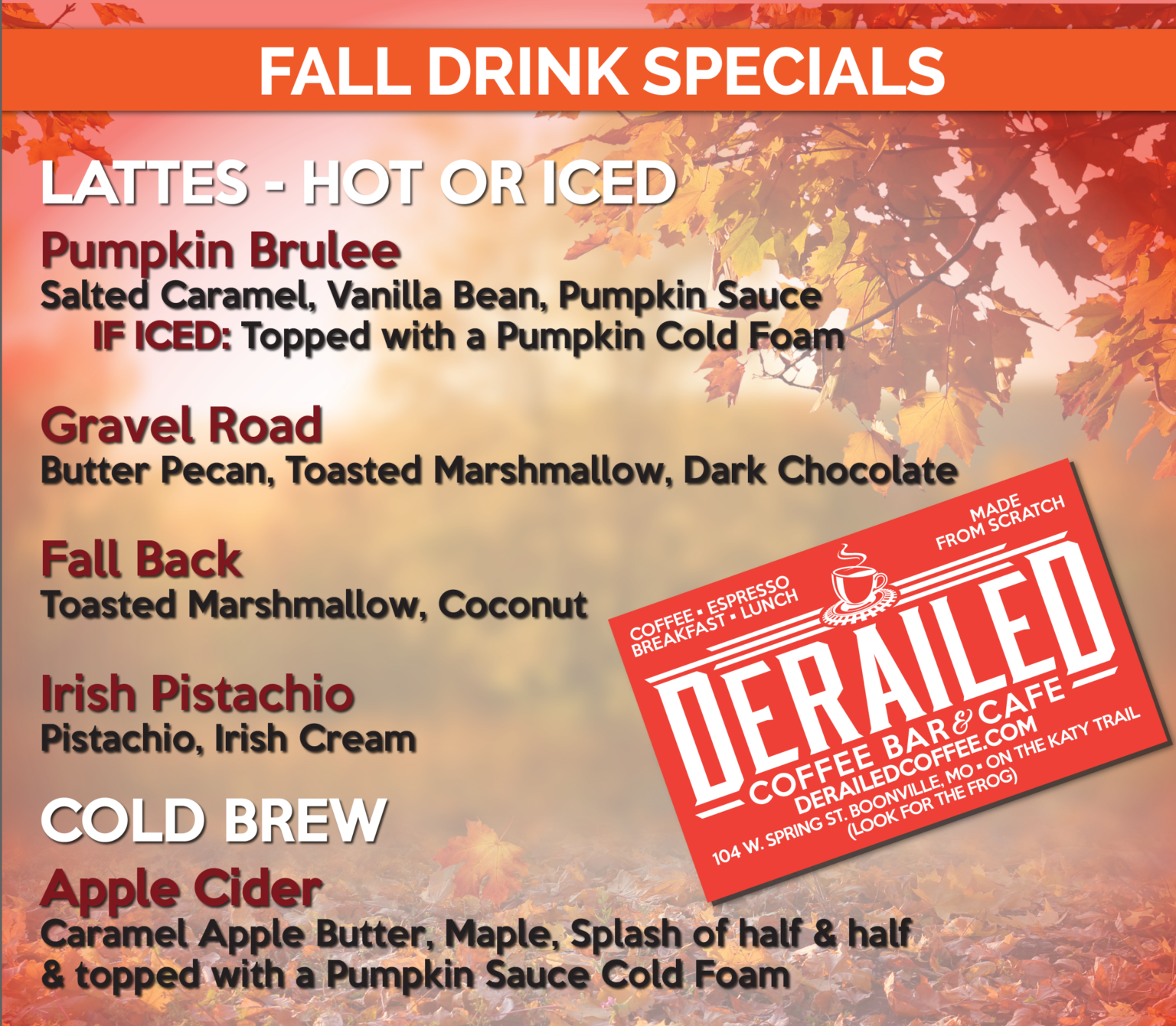 Menu - Derailed Coffee Bar & Cafe