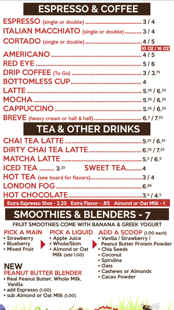 Menu - Derailed Coffee Bar & Cafe