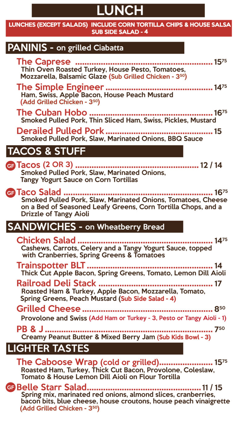 Menu - Derailed Coffee Bar & Cafe