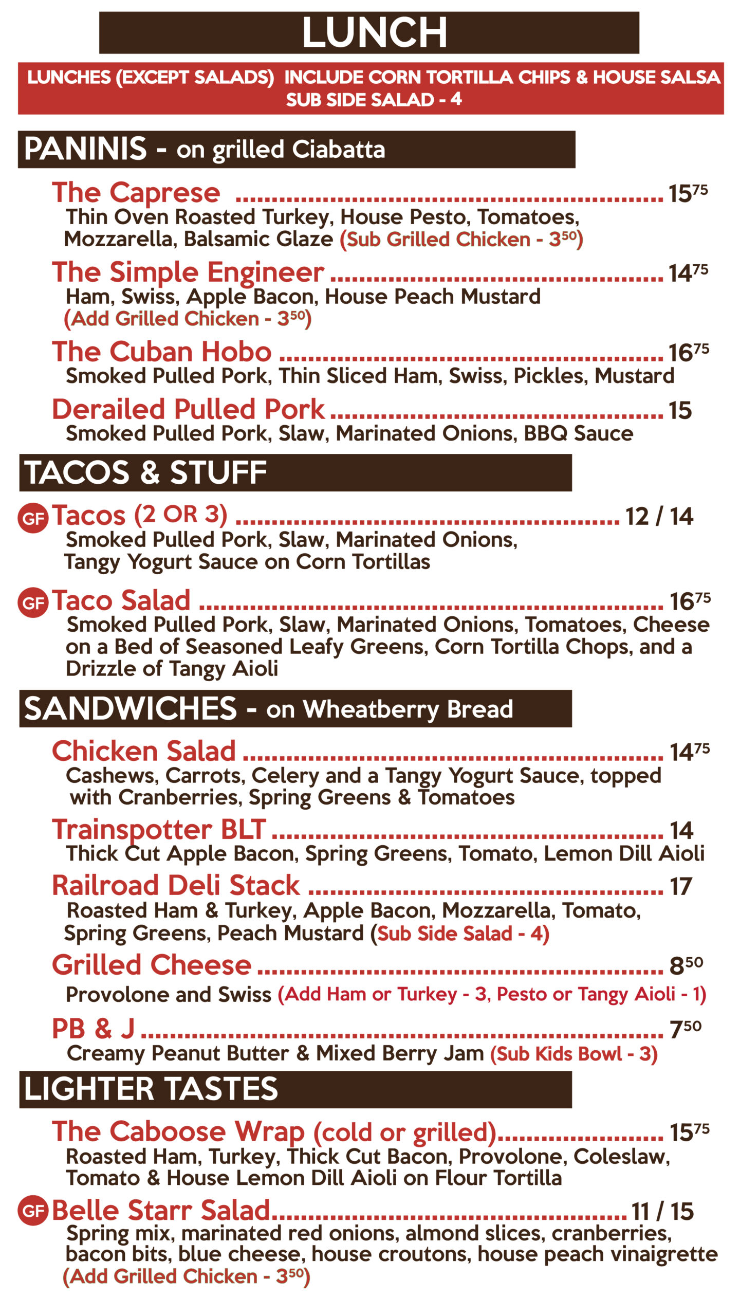 Menu - Derailed Coffee Bar & Cafe
